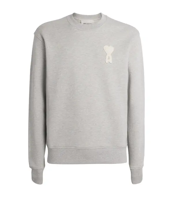 AMI Paris Cotton Crochet Logo Sweatshirt - Blue