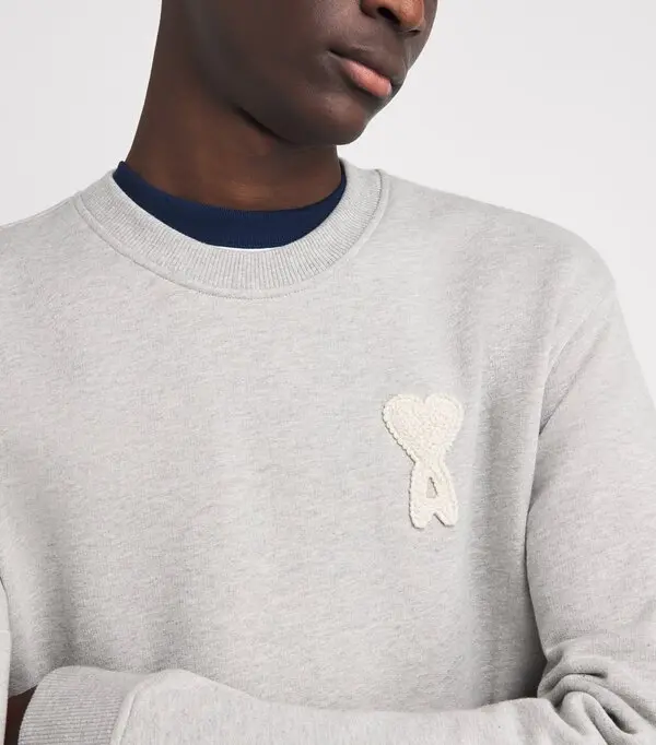 AMI Paris Cotton Crochet Logo Sweatshirt - Blue