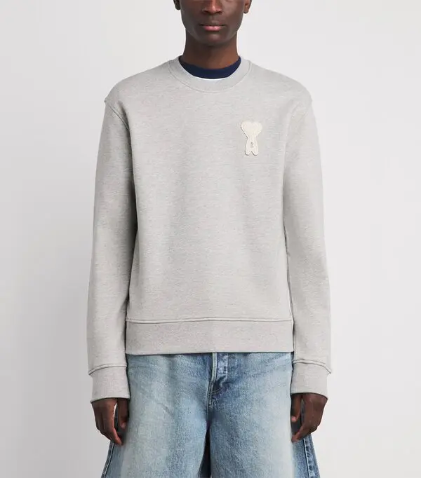 AMI Paris Cotton Crochet Logo Sweatshirt - Blue