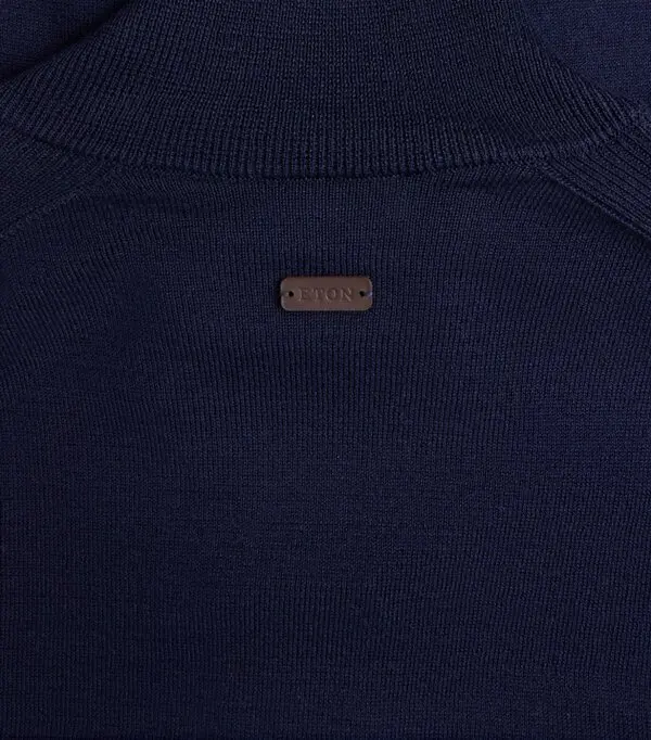 Eton Cotton Zip Up Cardigan - Blue