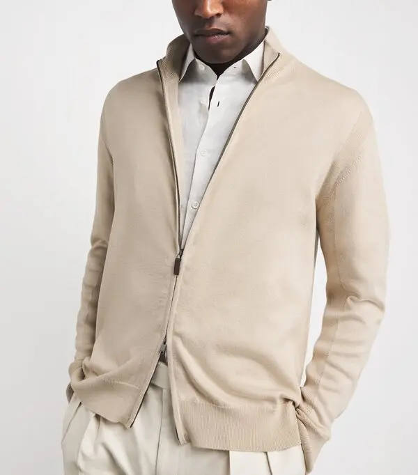 Eton Cotton Zip Cardigan - Beige