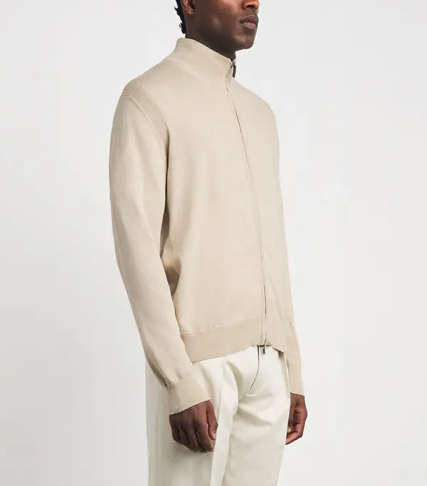Eton Cotton Zip Cardigan - Beige