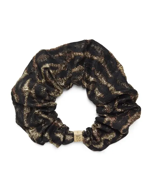 GANNI Metallic Leopard Print Scrunchie - Brown