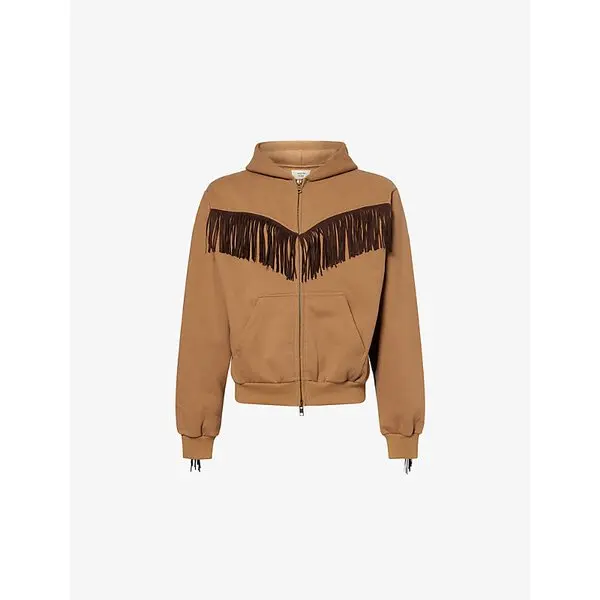 AUSTIN POST Fringed Zip-up Cotton Hoody