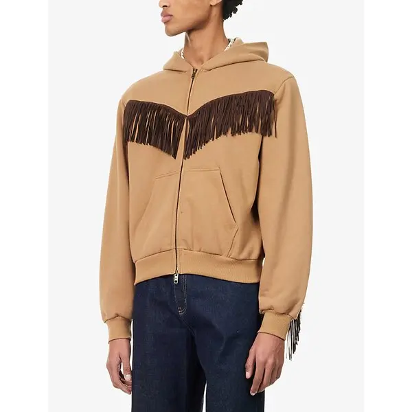 AUSTIN POST Fringed Zip-up Cotton Hoody