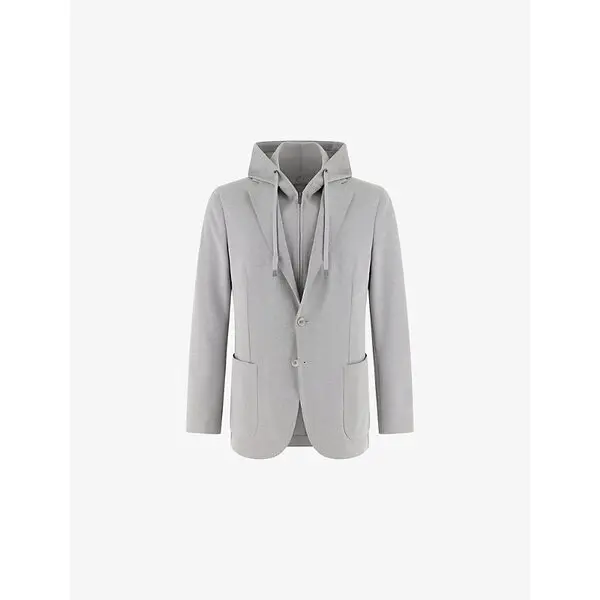 Boggi Milano Removable-hood Lapel-collar Stretch-jersey Blazer - Light Grey