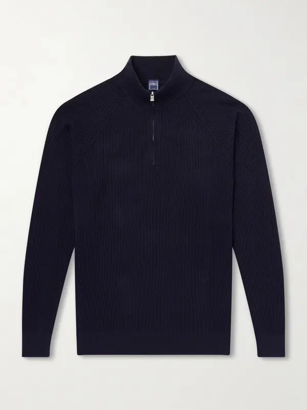 Fedeli Paul Cotton Half-zip Sweater - Blue