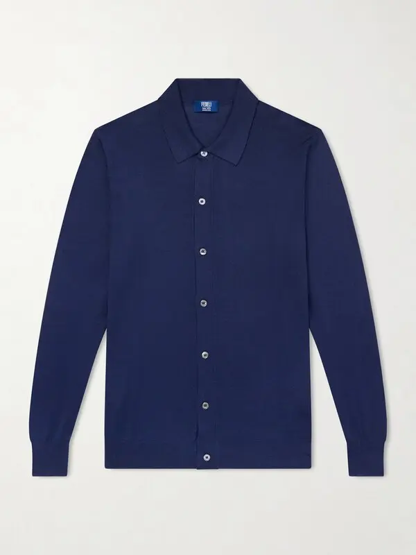 Fedeli Knitted Wool Polo Shirt - Blue