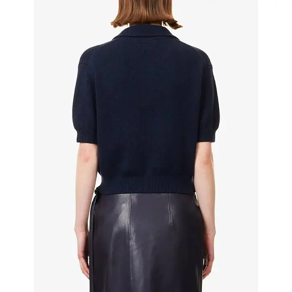 Khaite Leni Collared Wool-blend Top - Midnight Navy