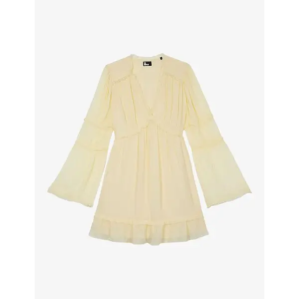The Kooples V-neck Ruffle-trim Woven Mini Dress