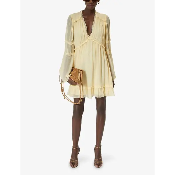 The Kooples V-neck Ruffle-trim Woven Mini Dress