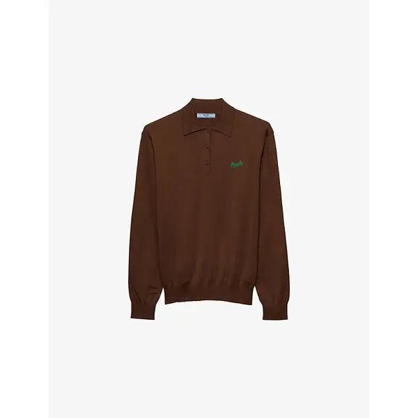 Prada Branded-print Knitted Silk Polo Shirt