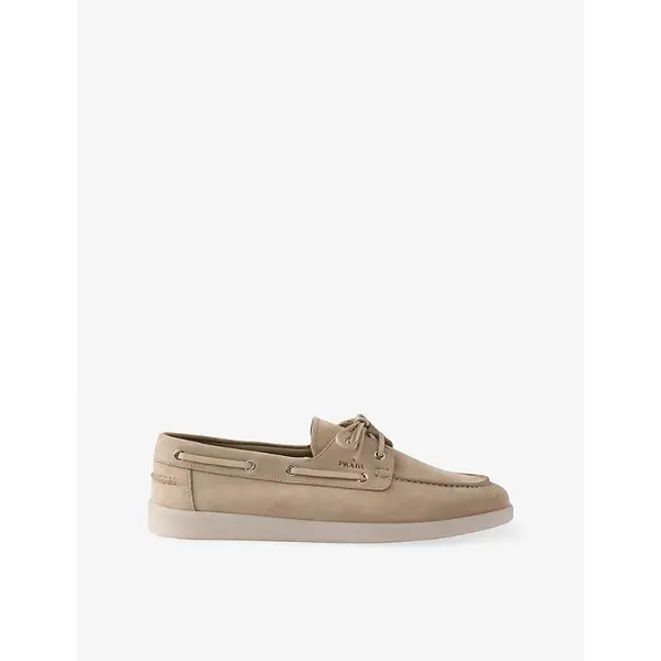 Prada Lace-up Suede Boat Shoes - Neutral