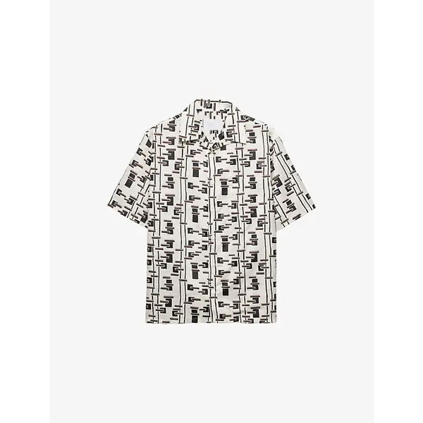 Prada Abstract-print Short-sleeved Cotton-blend Shirt - Neutral