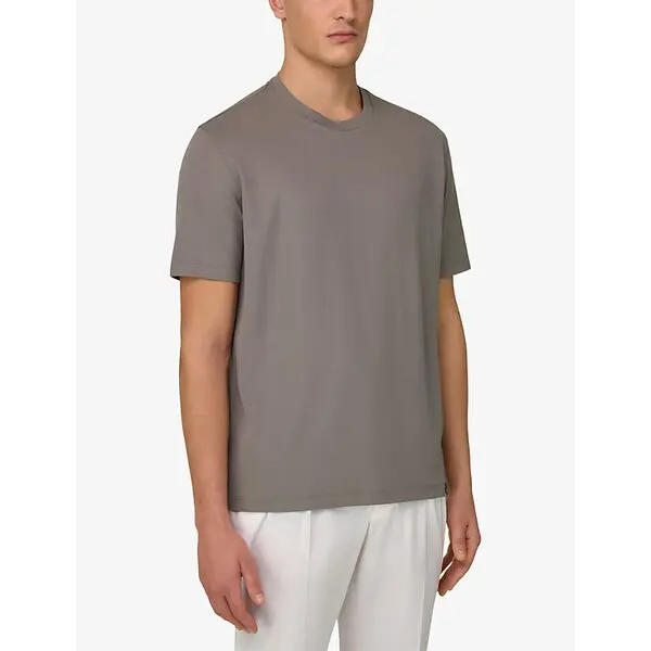 Boggi Milano Crewneck Regular-fit Stretch Cotton-blend T-shirt - Mud