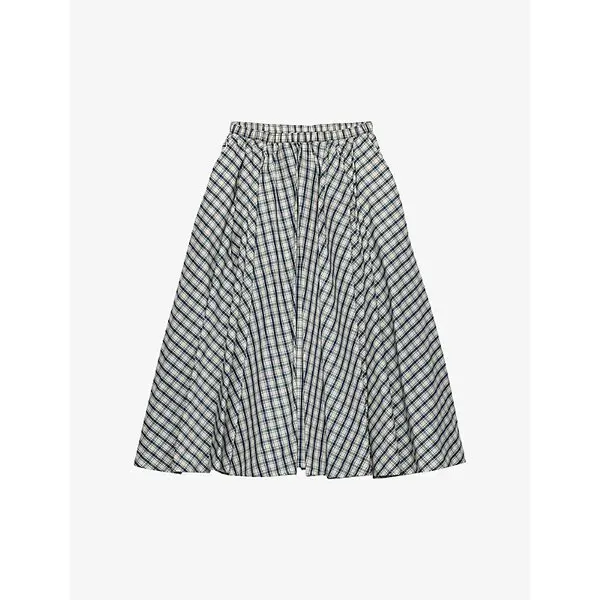 Prada Checked Flared Chambray Midi Skirt - Neutral