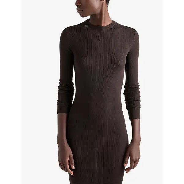 Prada Long-sleeved Wool Midi Dress - Brown
