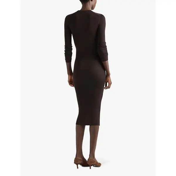 Prada Long-sleeved Wool Midi Dress - Brown
