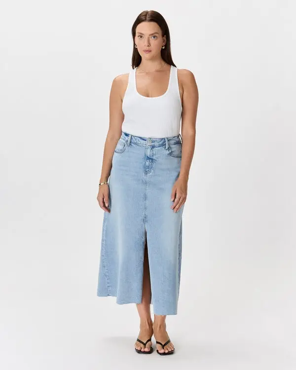 Quince Stretch Denim 5-pocket Midi Skirt - Cool Blue