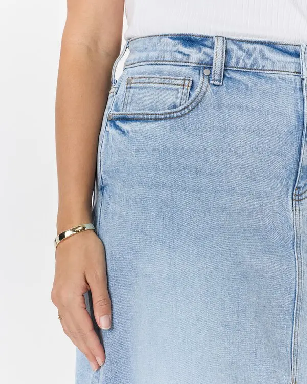 Quince Stretch Denim 5-pocket Midi Skirt - Cool Blue