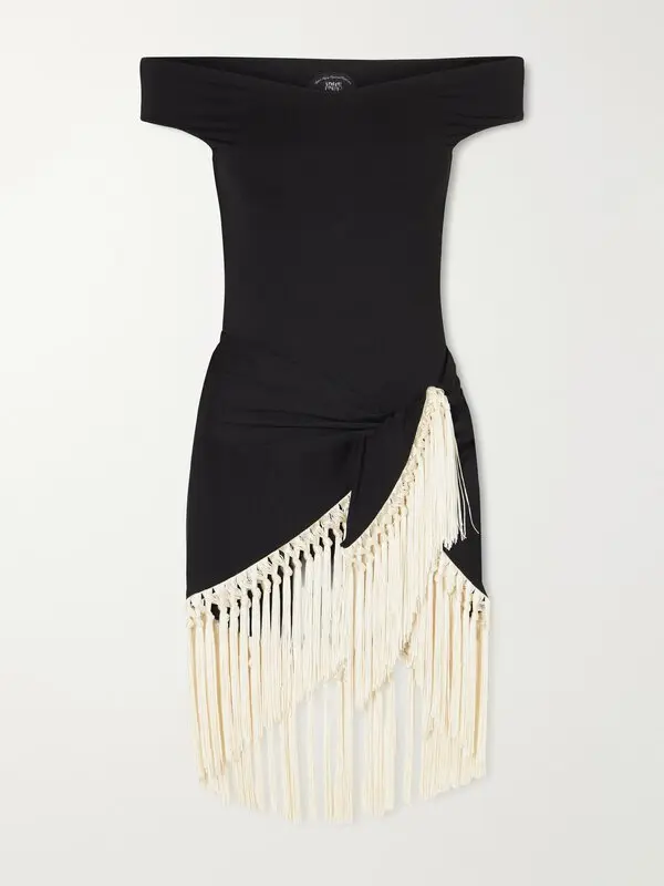 TALLER MARMO Romy Fringed One-shoulder Swimsuit - Black