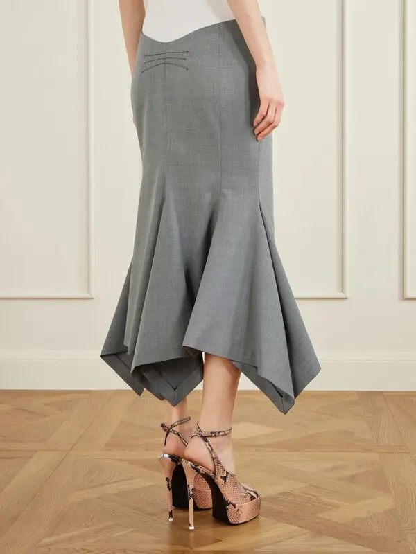 Attico Wool And Cotton-blend Midi Skirt - Gray