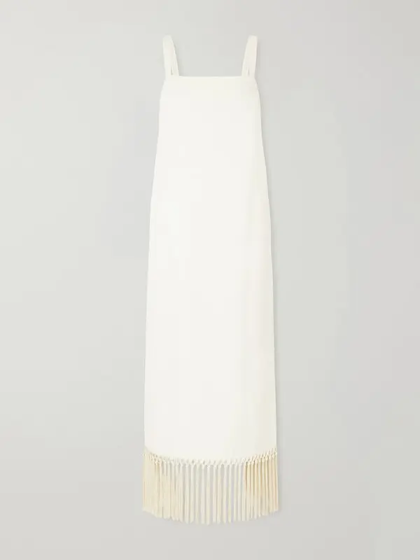 TALLER MARMO Palermo Fringed Crepe Midi Dress - Neutrals