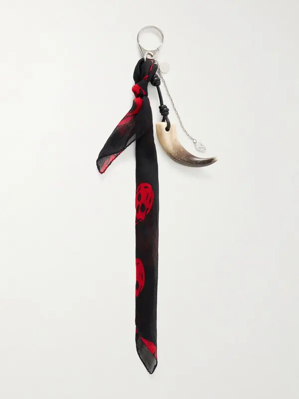 Alexander McQueen Leather-trimmed Printed Woven Horn Keychain - Black