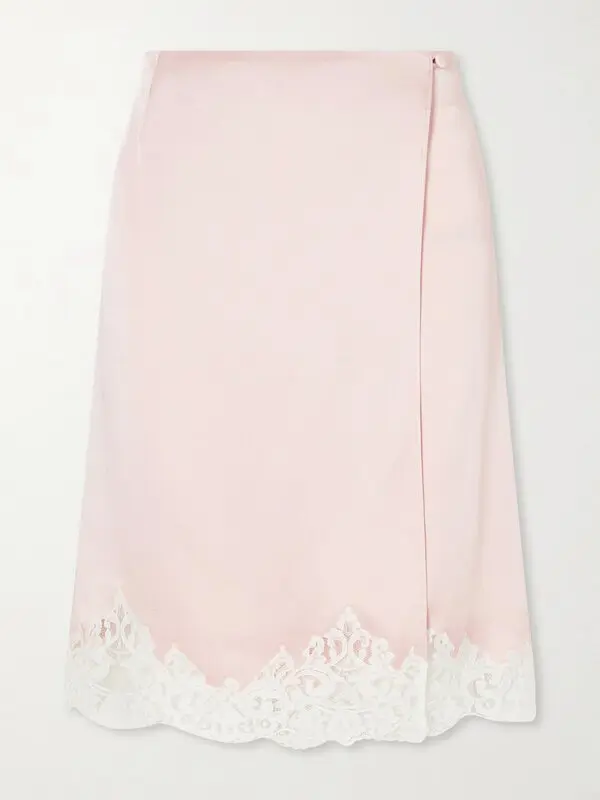 Stella McCartney Lace-trimmed Satin Midi Skirt - Pink