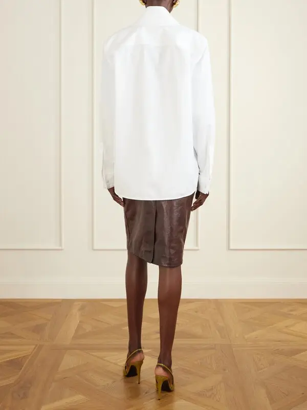 Saint Laurent Scarf-detailed Cotton-poplin Shirt - White
