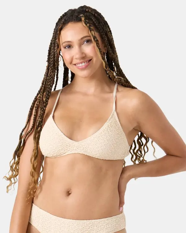 Roxy Crochet Athletic Triangle Bikini Top - Cream