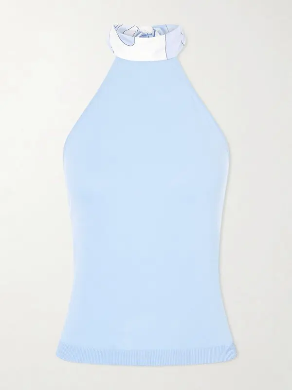 Emilio Pucci Printed Silk-trimmed Cotton Halterneck Top