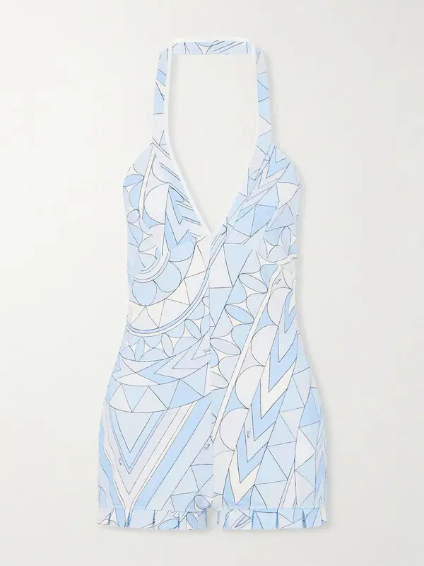 Emilio Pucci Printed Jersey Playsuit - Blue