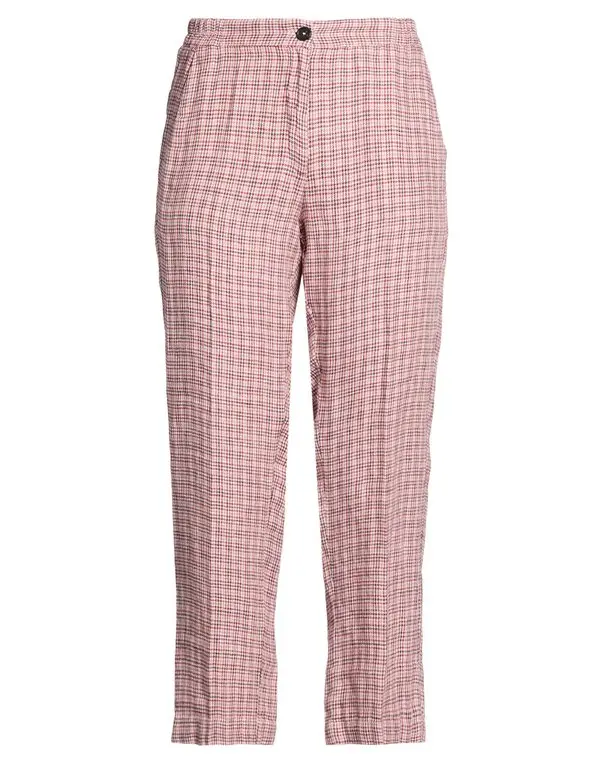 Massimo Alba Linen Houndstooth Cropped Pants - Red