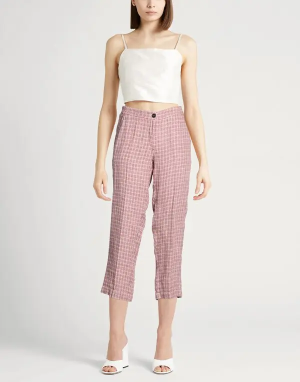 Massimo Alba Linen Houndstooth Cropped Pants - Red