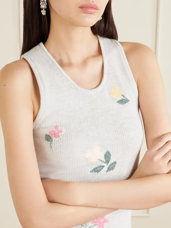 Bernadette Clementine Floral-jacquard Ribbed Tank Top