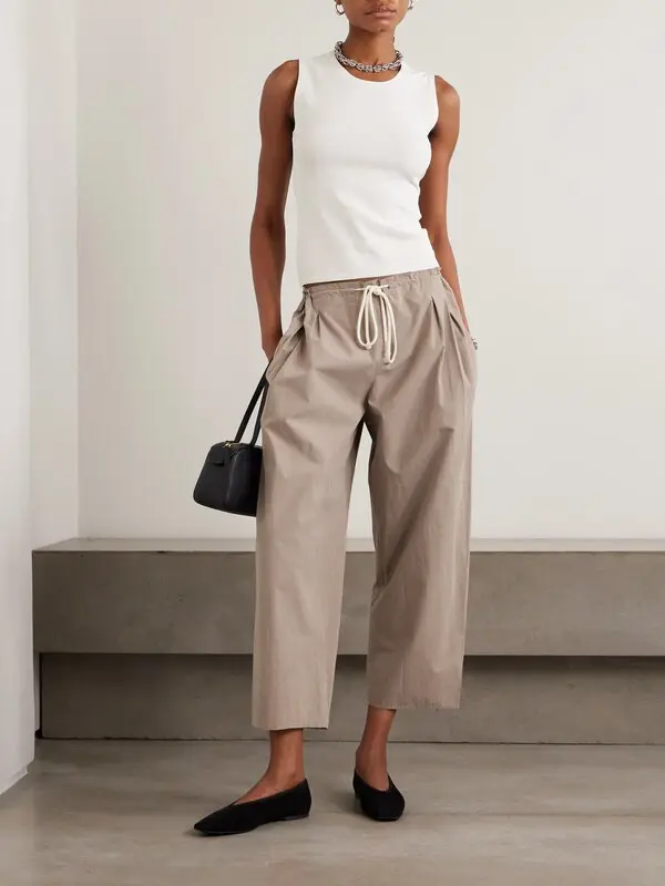 Maria Mcmanus Rope-trimmed Organic Cotton-poplin Wide-leg Pants - Neutrals