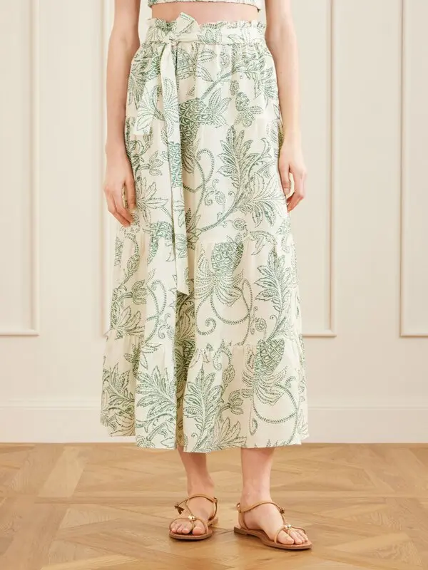 LEMLEM Sanaa Printed Linen Midi Skirt - Green