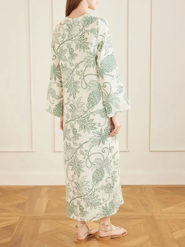 LEMLEM Theodora Printed Linen Maxi Dress - Green