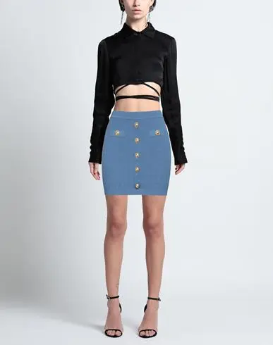 Balmain Knitted Mini Skirt With Button Detail - Blue