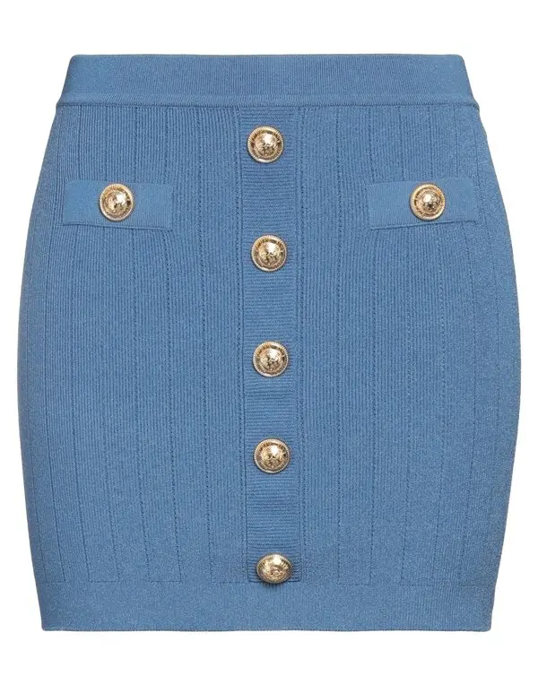 Balmain Knitted Mini Skirt With Button Detail - Blue