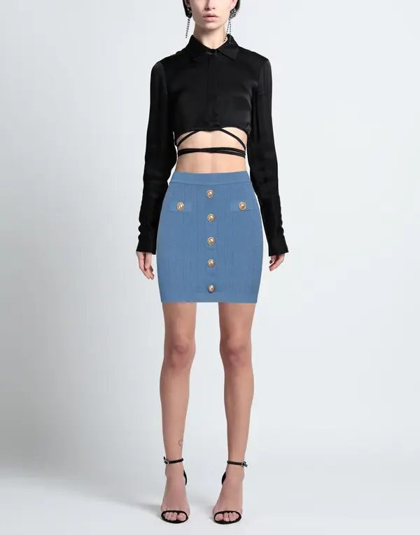 Balmain Knitted Mini Skirt With Button Detail - Blue