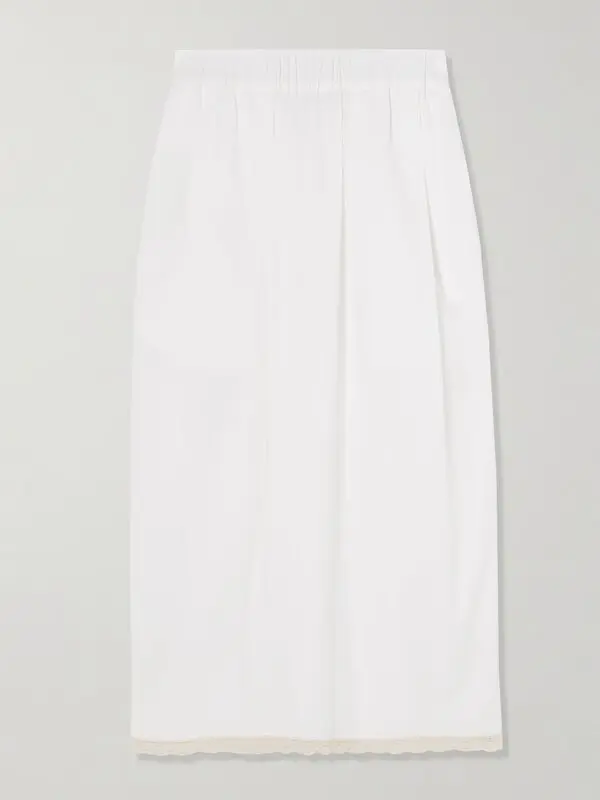 Maria Mcmanus Lace-trimmed Poplin Midi Skirt - White