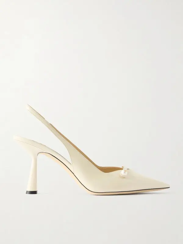 JIMMY CHOO Amita 85 Embellished Patent-leather Slingback Pumps - Neutrals