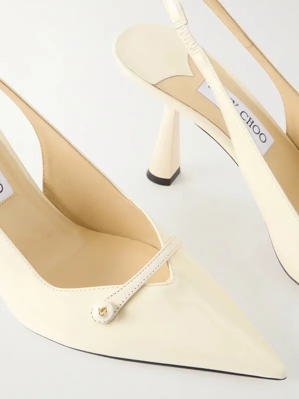 JIMMY CHOO Amita 85 Embellished Patent-leather Slingback Pumps - Neutrals