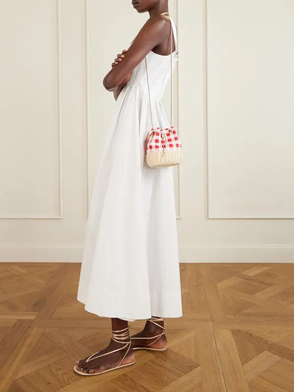 JIMMY CHOO Bon Bon Embellished Woven Raffia Bucket Bag - Red