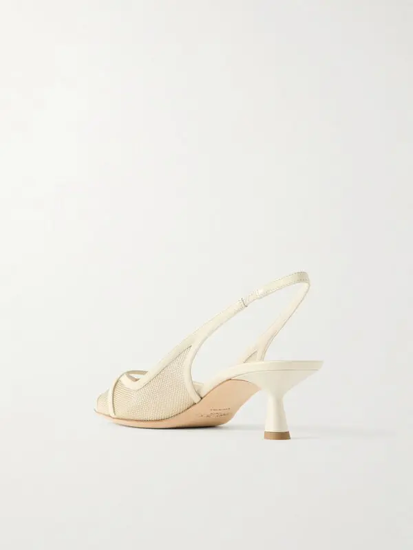 JIMMY CHOO Amita 45 Embellished Patent-leather Trimmed Metallic Mesh Slingback Pumps - Neutrals