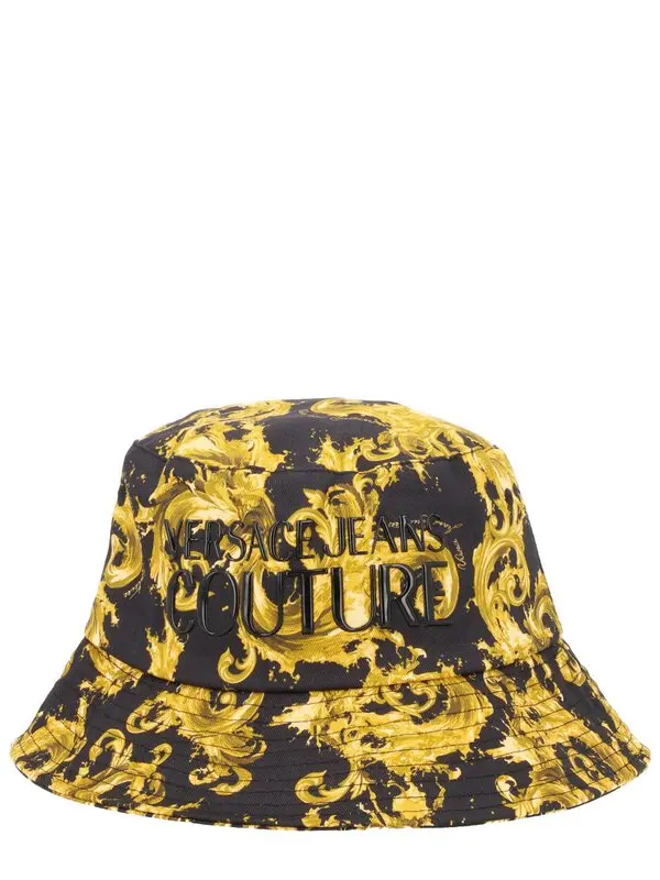 Versace Cappello With Wave Print And Logo - Black