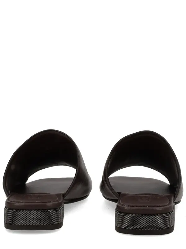 Brunello Cucinelli Leather Sandal With Heel - Brown