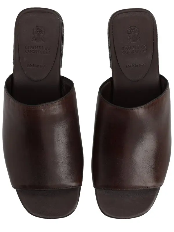 Brunello Cucinelli Leather Sandal With Heel - Brown